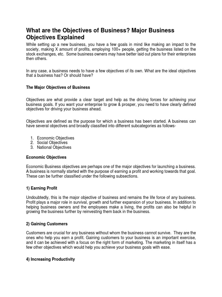 What Are The Objectives of Business | PDF | Goal | Business
