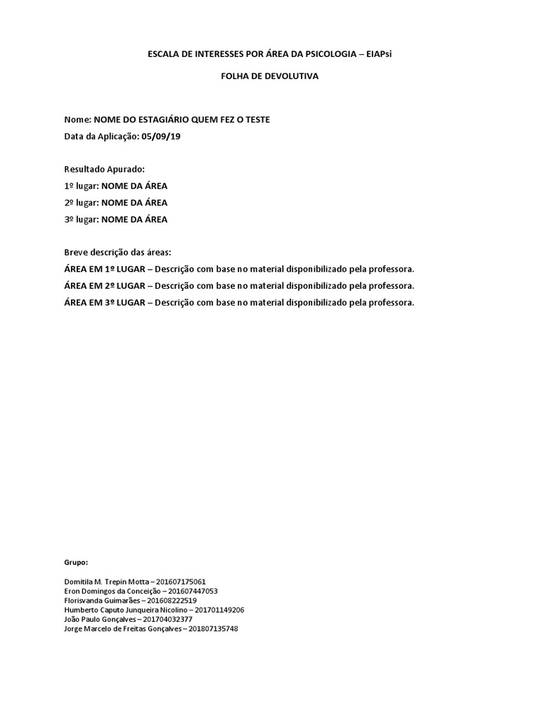 Modelo Devolutiva EIAPsi | PDF