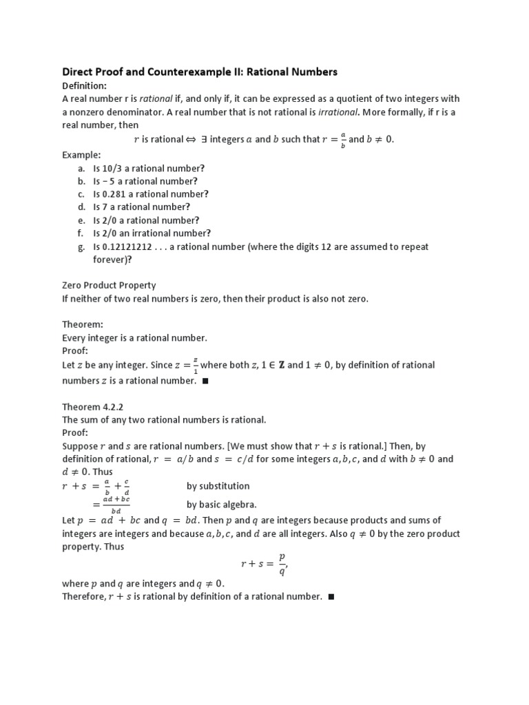 Direct Proof: Rational Numbers | PDF | Rational Number | Numbers