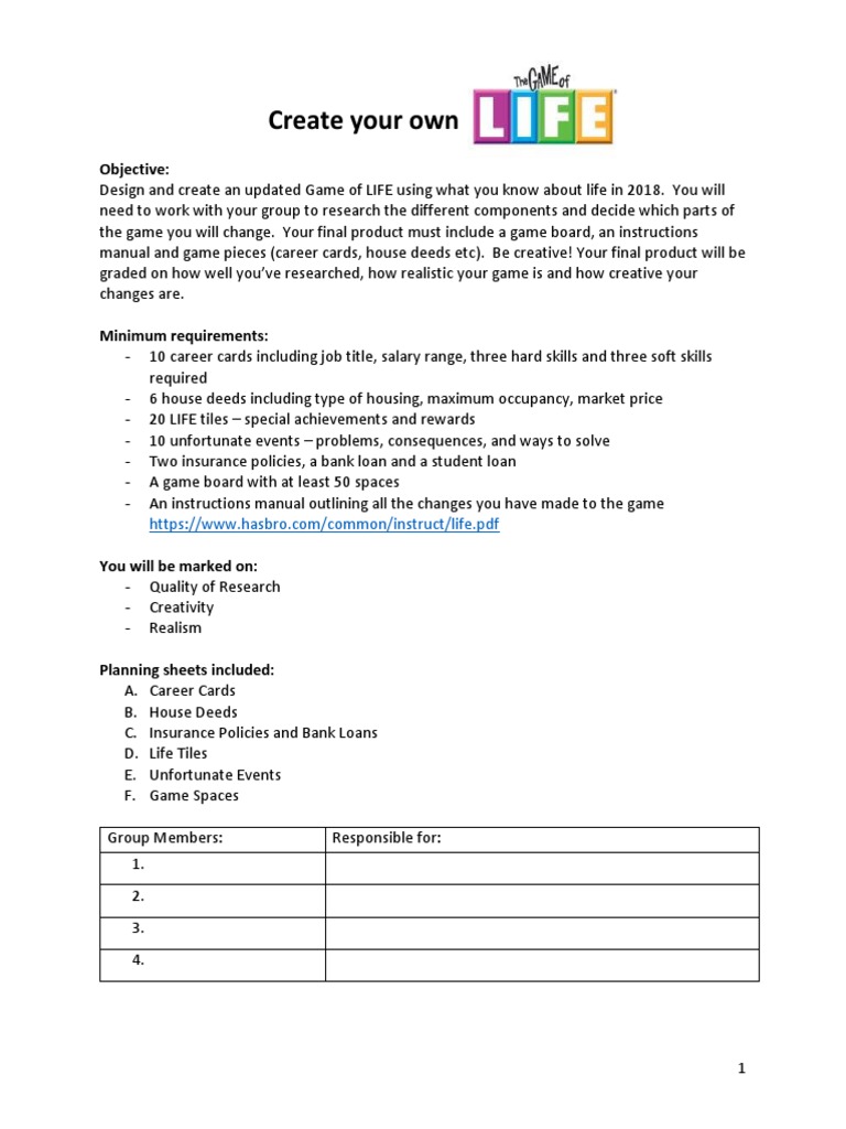 Create Your Own Game of Life Project | PDF | Insurance | Interest