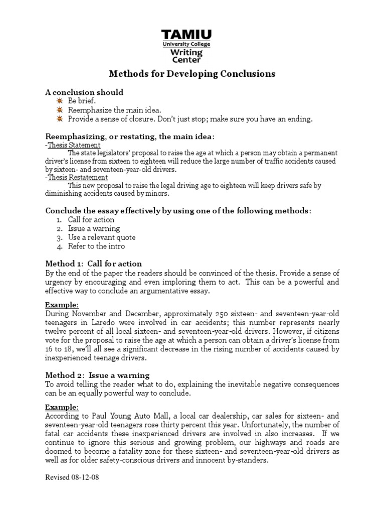 Effective Methods for Developing Strong Conclusions in Argumentative ...