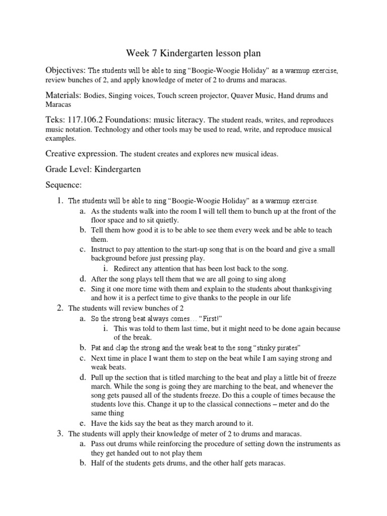 Week 7 Kindergarten Lesson Plan | PDF | Entertainment (General)