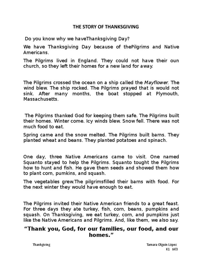 The Story of Thanksgiving Day | PDF
