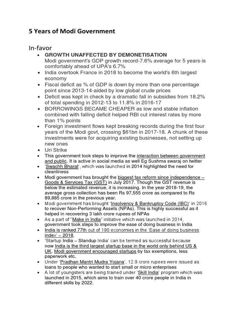 Modi Government's 5-Year Achievements | PDF | Narendra Modi ...
