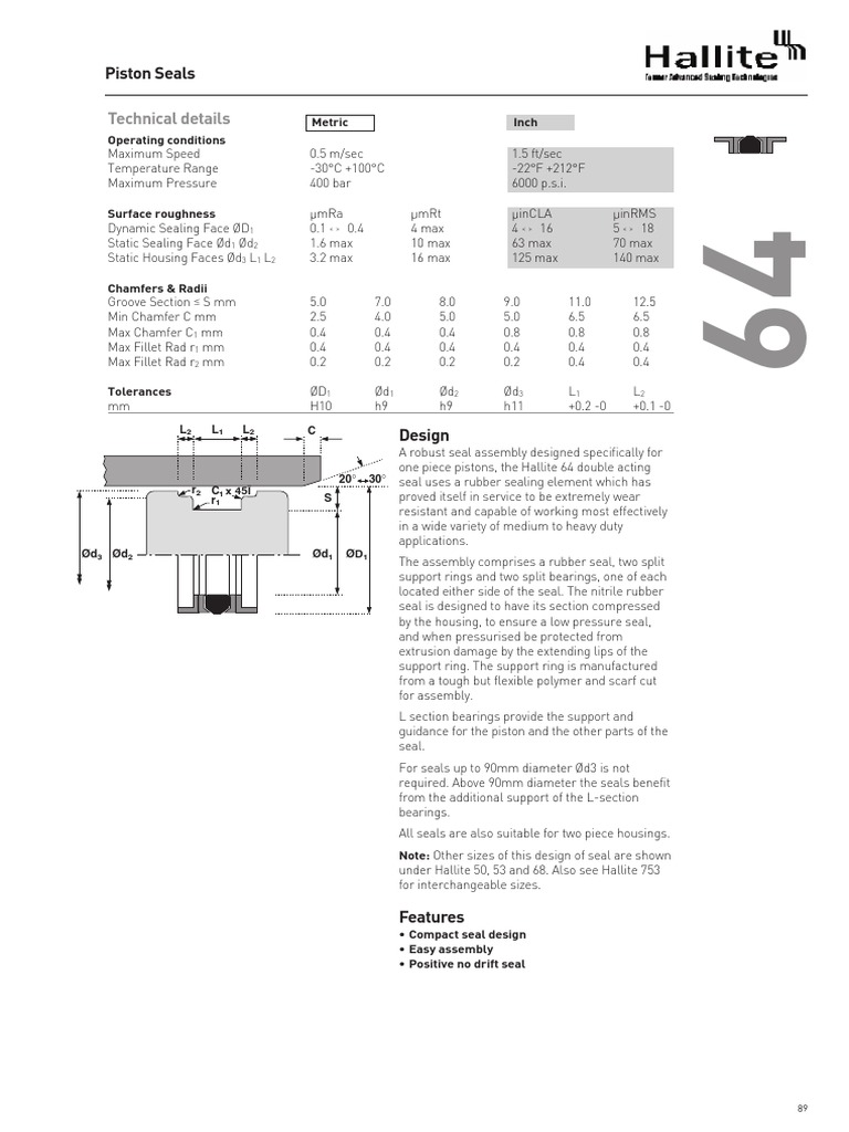 Specifications and Design Details for Hallite 64 Double Acting Piston ...
