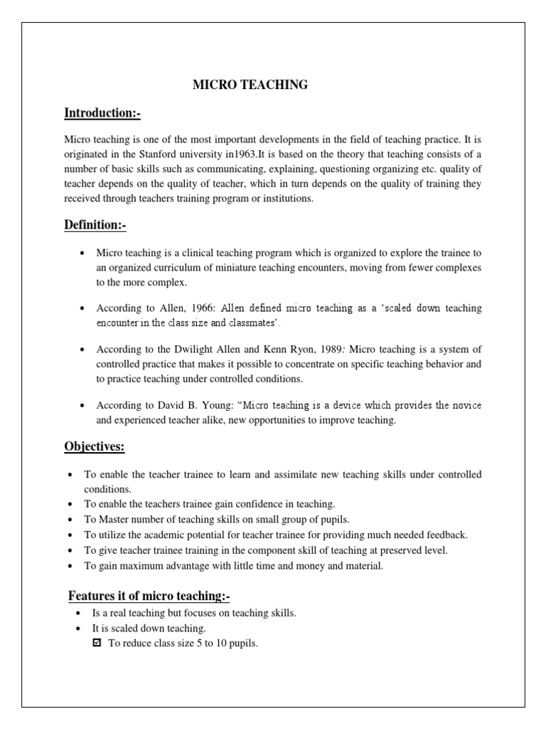 Micro Teaching | PDF | Teachers | Learning