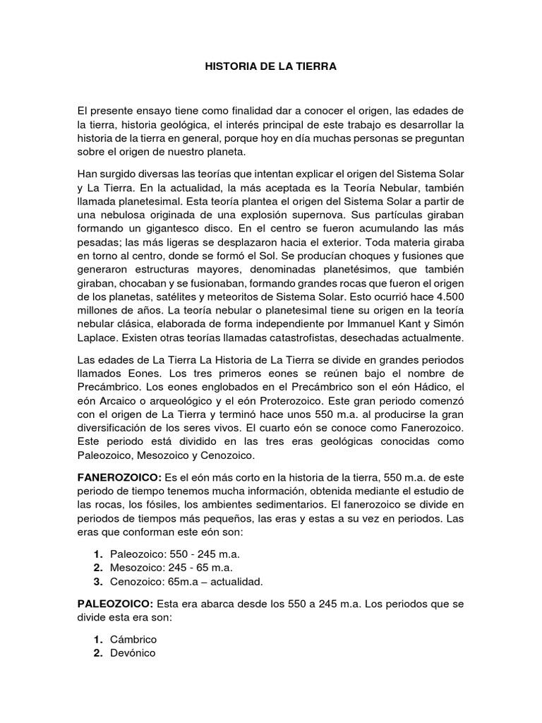 Historia De La Tierra Pdf Tierra Formación Y Evolución Del