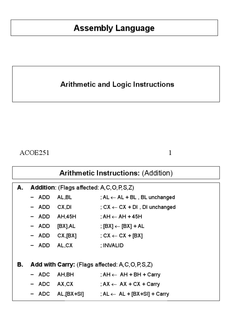 Assembly Language: Arithmetic and Logic Instructions | PDF | Binary Coded Decimal | Central ...