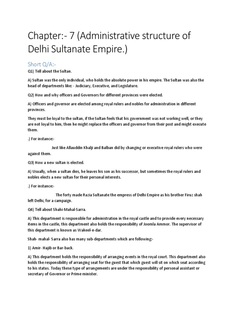 Chapter: - 7 (Administrative Structure of Delhi Sultanate Empire ...