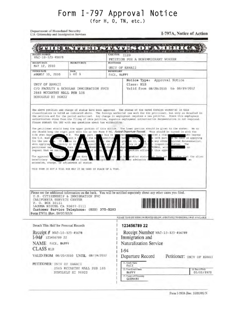 Sample: Form I-797 Approval Notice | PDF