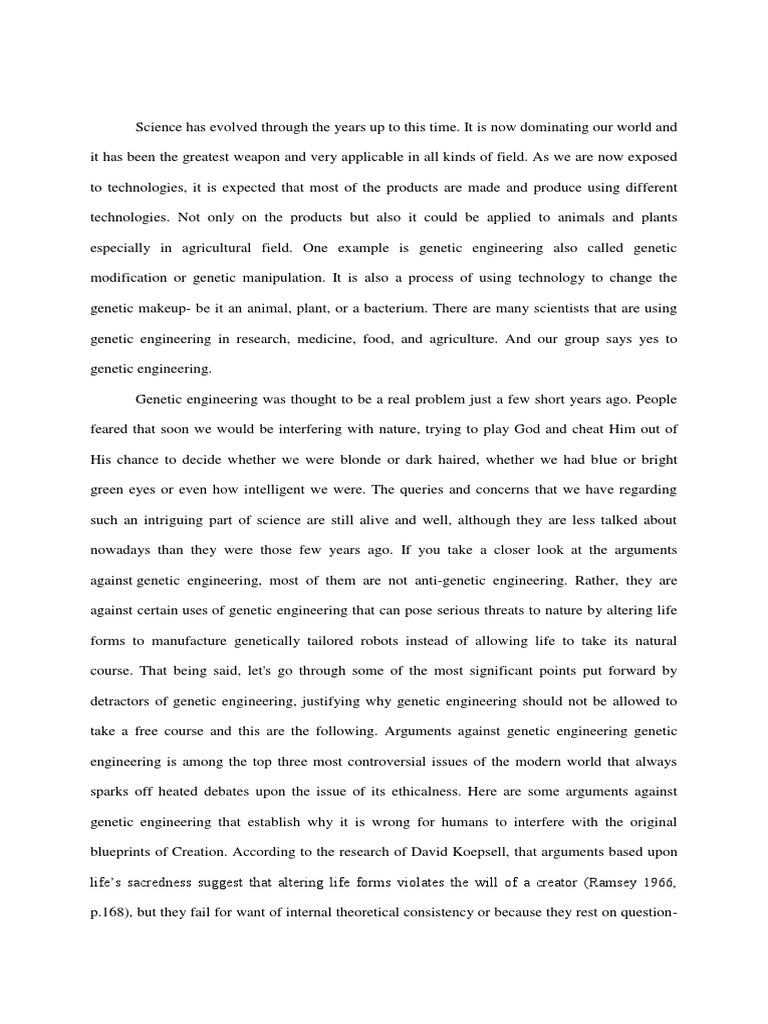 Position Paper Genetic Engineering | PDF | Genetic Engineering ...