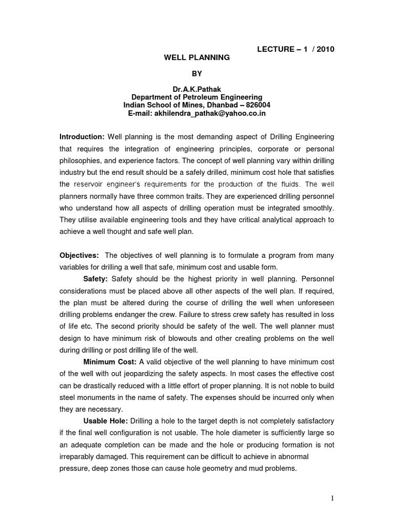 Well Planning | PDF | Casing (Borehole) | Oil Well