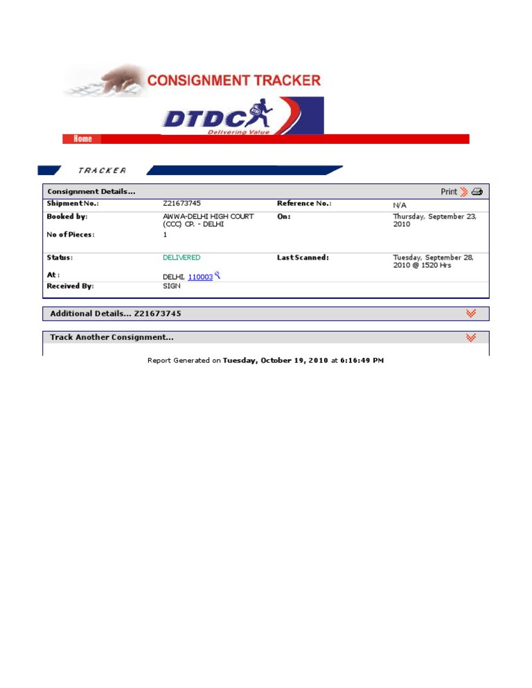 Consignment Z21673745 Tracking Details | PDF