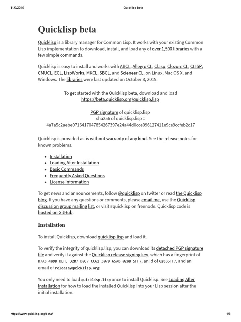 Quicklisp Beta Installation Pdf Copyright Tort
