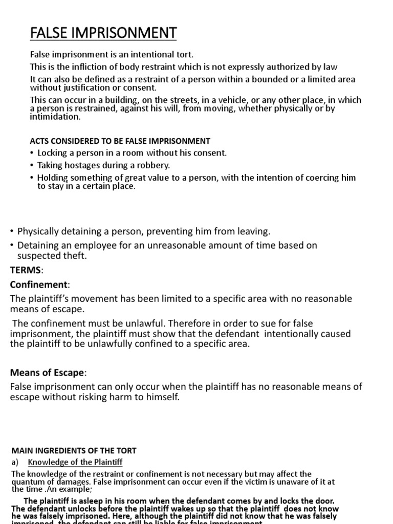 Acts Considered To Be False Imprisonment | PDF | Tort | Virtue