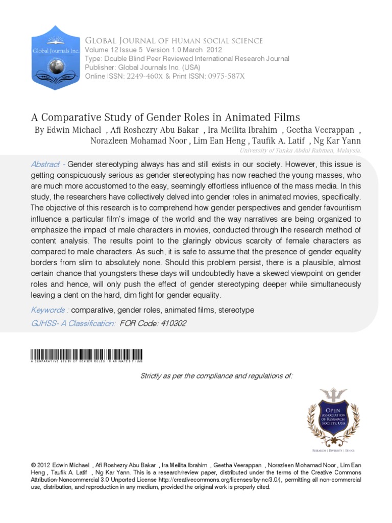 A Comparative Study of Gender Roles in Animated Films PDF | PDF ...