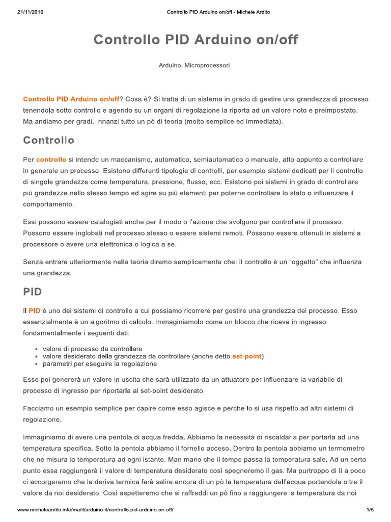 Controllo PID Arduino On - Off - Michele Ardito | PDF