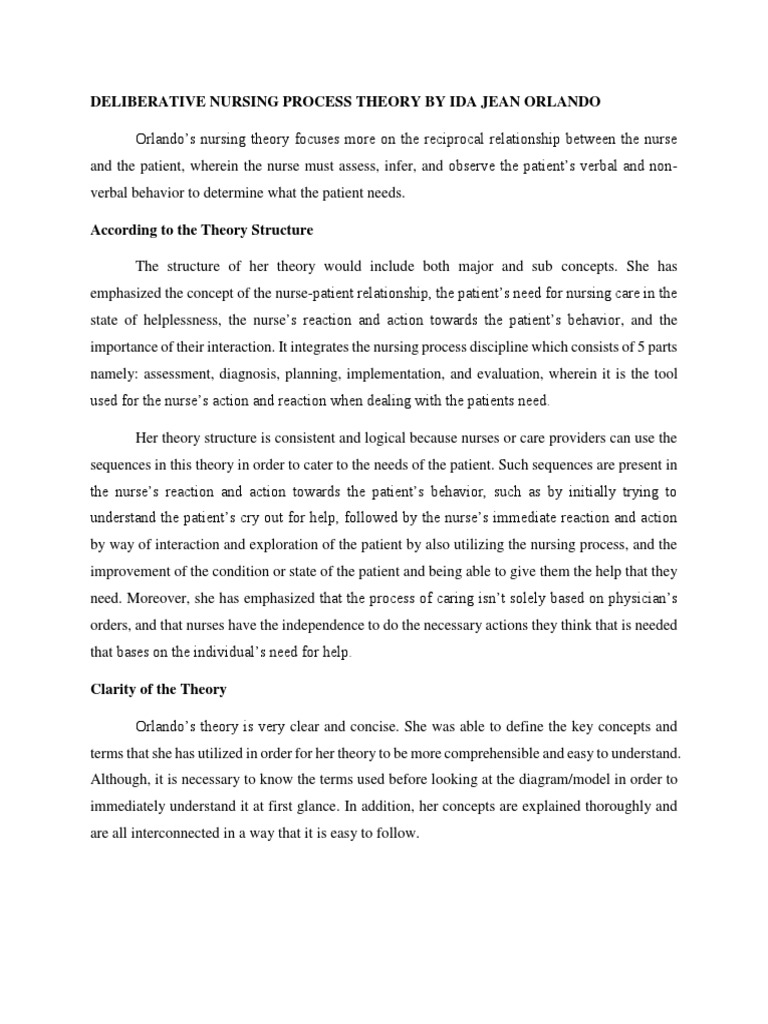 Deliberative Nursing Process Theory by Ida Jean Orlando | PDF | Concept ...