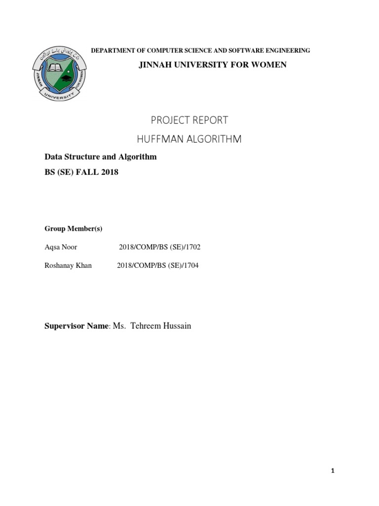 Project Report Huffman Algorithm: Jinnah University For Women | PDF ...