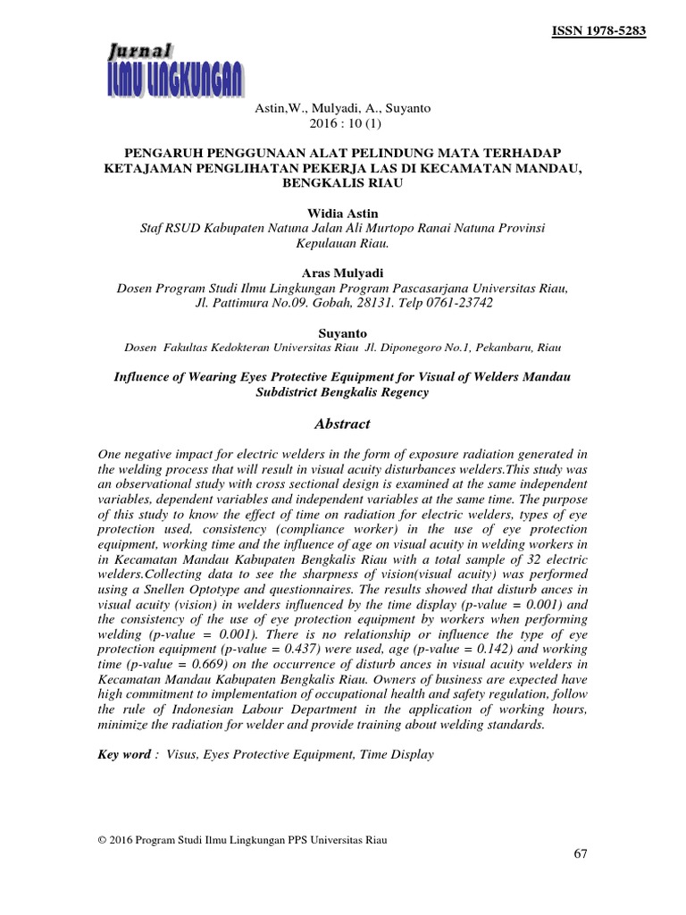 Astin, W., Mulyadi - 2016 - Pengaruh Penggunaan Alat Pelindung Mata Terhadap Ketajaman ...