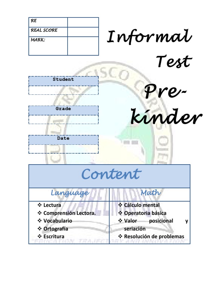 Evaluacion Informal Pre Kinder | PDF