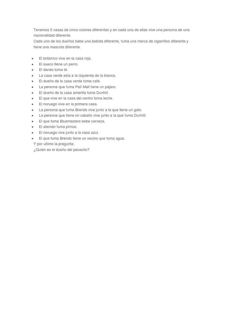 El Acertijo de Albert Einstein | PDF | Gatos | Violencia