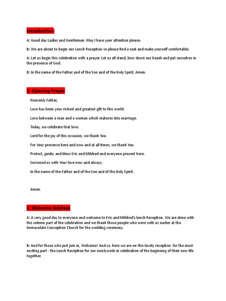 Wedding Reception Script | PDF | Wedding | Groomsman