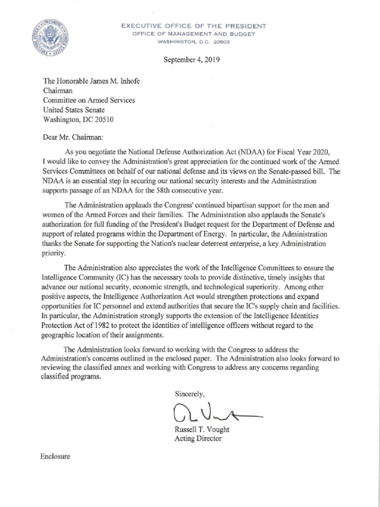 Letter To The Chairs and Ranking Members of The House and Senate Armed ...