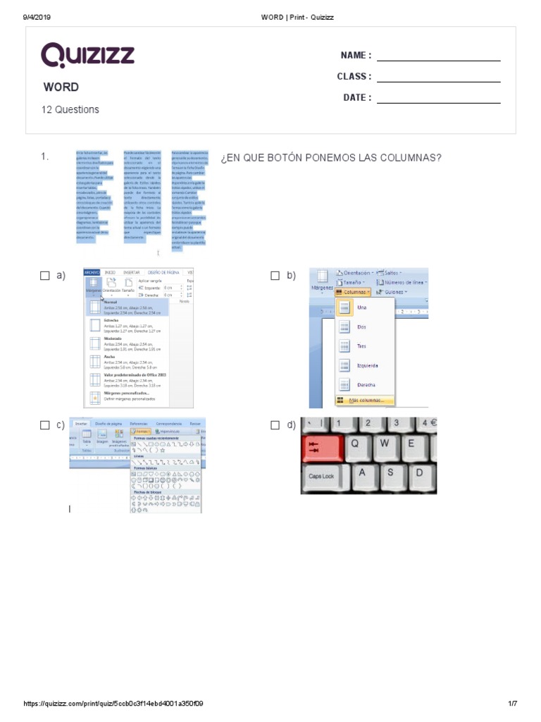 WORD - Print - Quizizz | PDF | Microsoft Word | Software de la aplicacion
