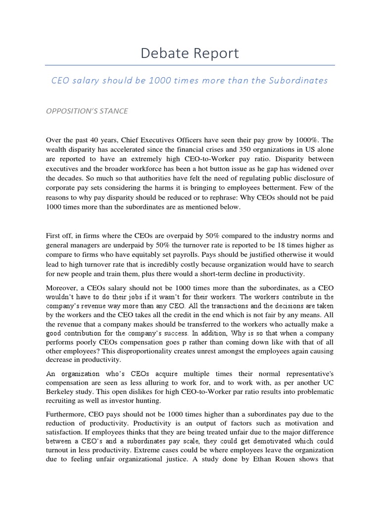 Debate Report: CEO Salary Should Be 1000 Times More Than The ...