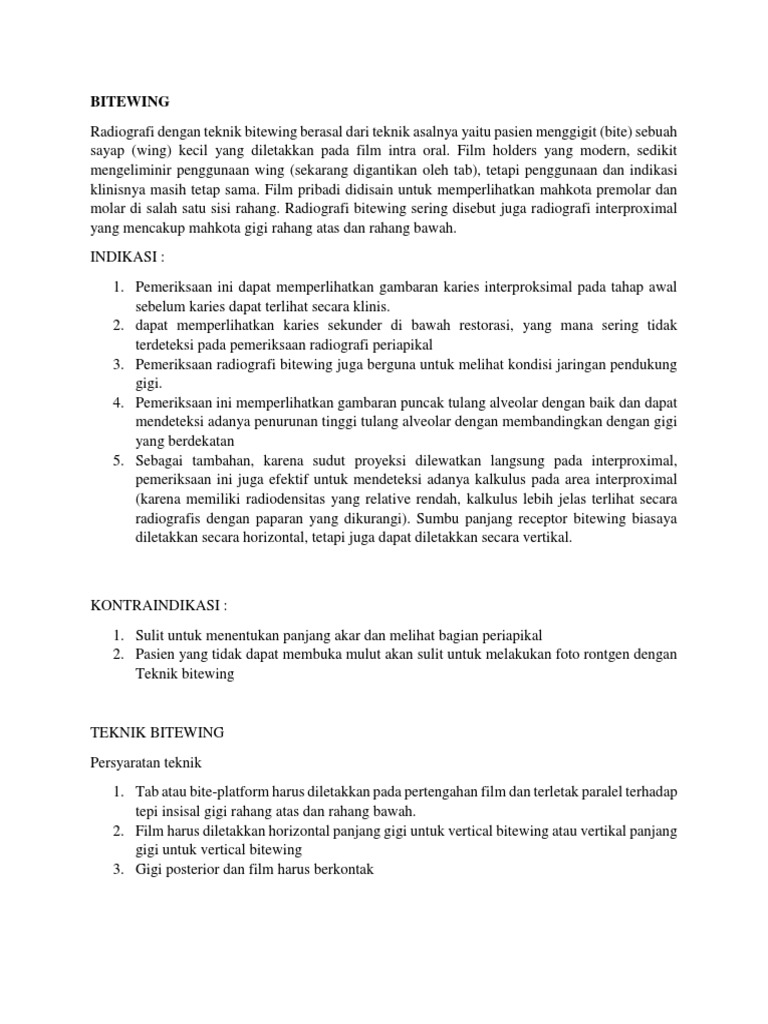 Teknik Radiografi Bitewing dan Indikasinya | PDF | Sains & Matematika