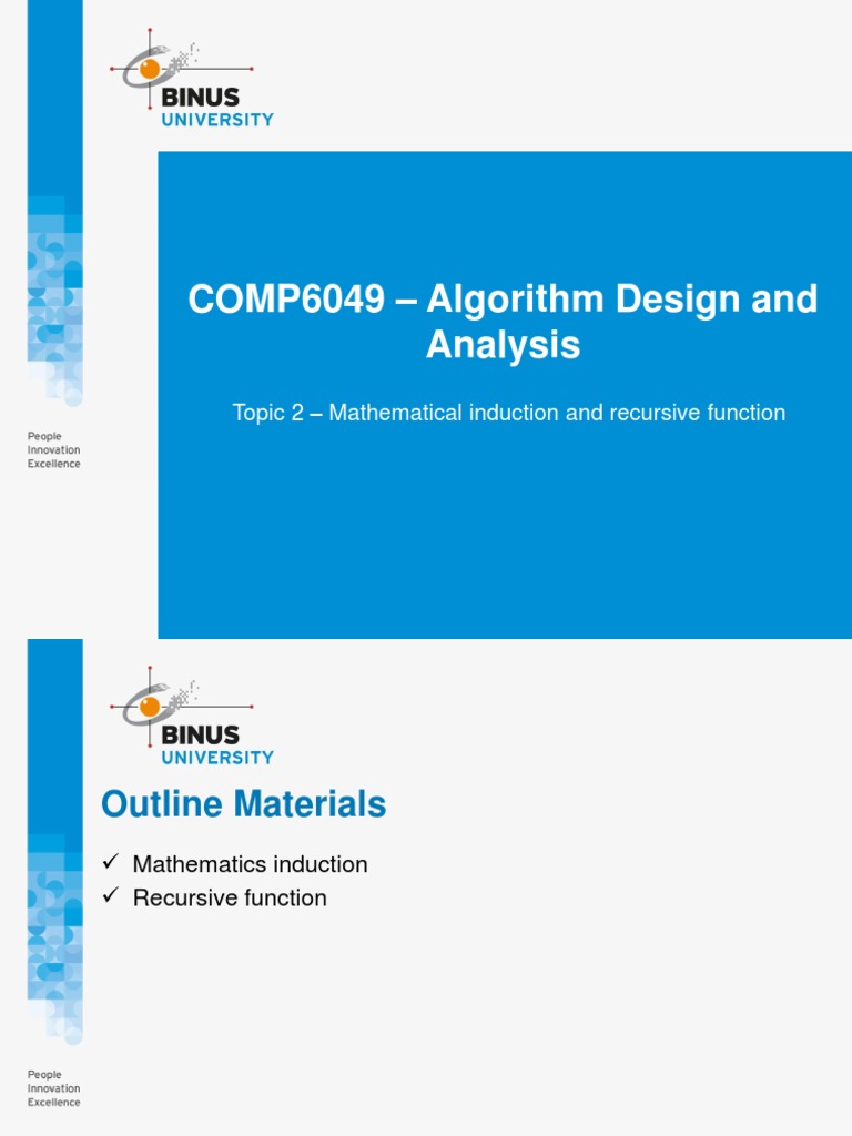 COMP6049 - Algorithm Design and Analysis: Topic 2 - Mathematical Induction and Recursive ...