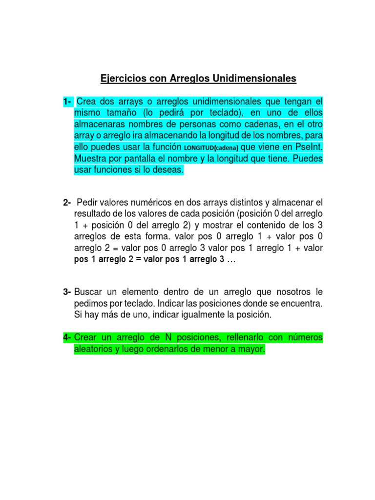 Ejercicios de Arreglos Unidimensionales | PDF