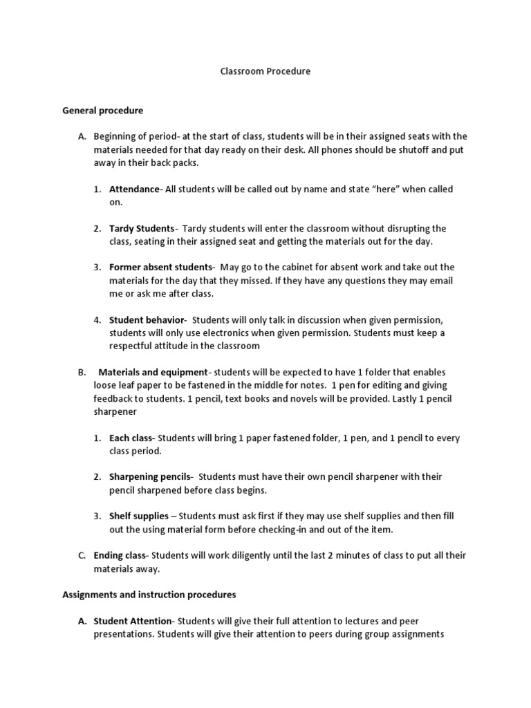 Classroom Procedure | PDF | Homework | Pedagogy