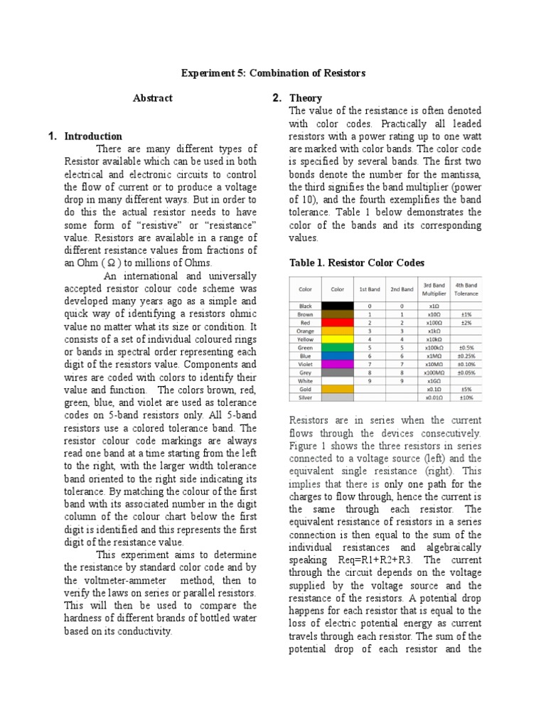 Experiment 5: Combination of Resistors 2. Theory | PDF | Series And ...