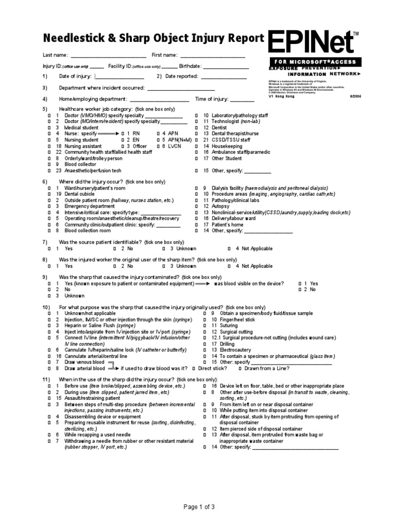 Epinet: Needlestick & Sharp Object Injury Report | PDF | Microsoft ...