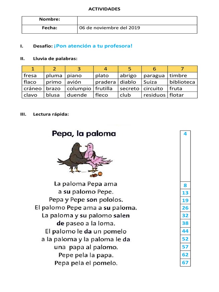 Actividades para La Comprensión y Fluidez Lectora | PDF ...