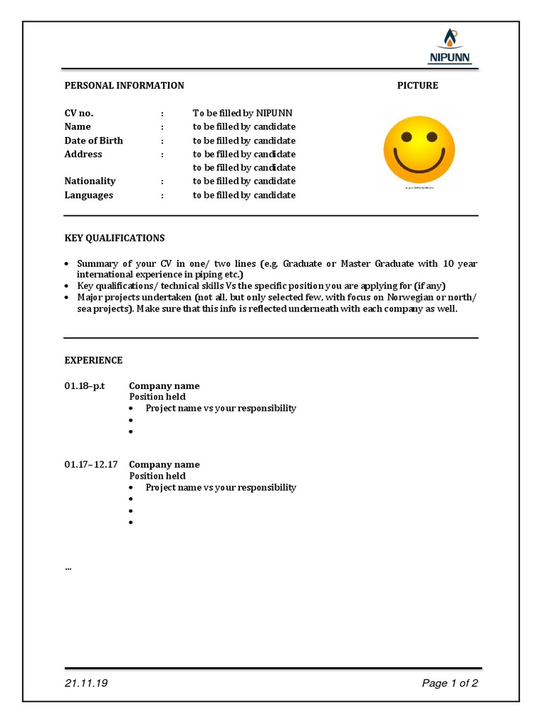 Draft Resume Template for Personal and Professional Details | PDF