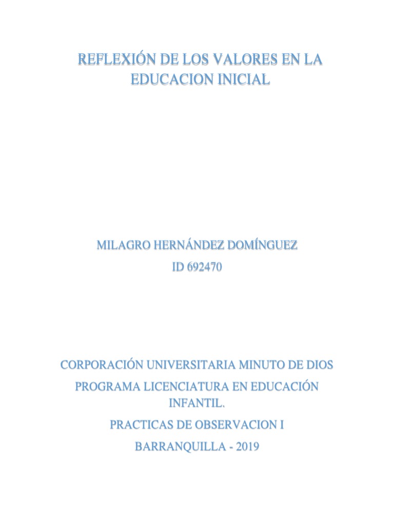 Reflexion - Valores en La Educacion Inicial | PDF | Socialización | Familia