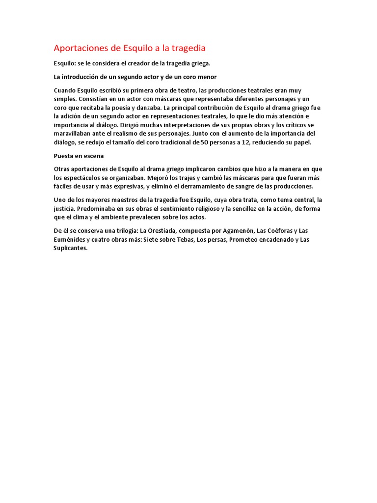 Aportaciones de Esquilo A La Tragedia | PDF