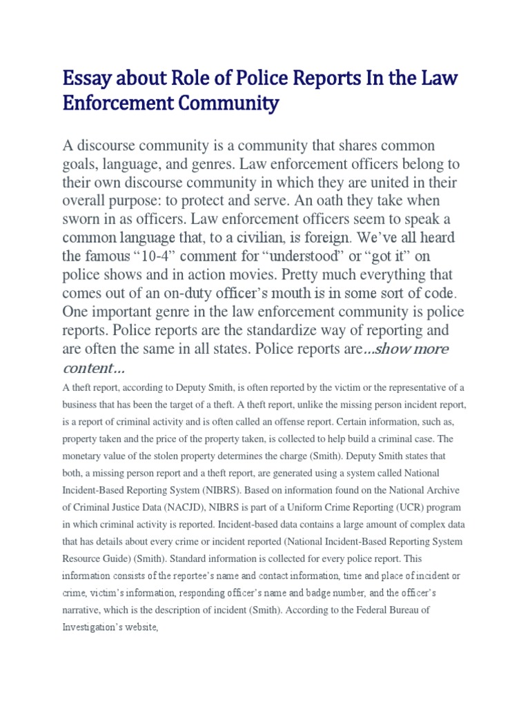 Essay About Role of Police Reports in The Law Enforcement Community | PDF
