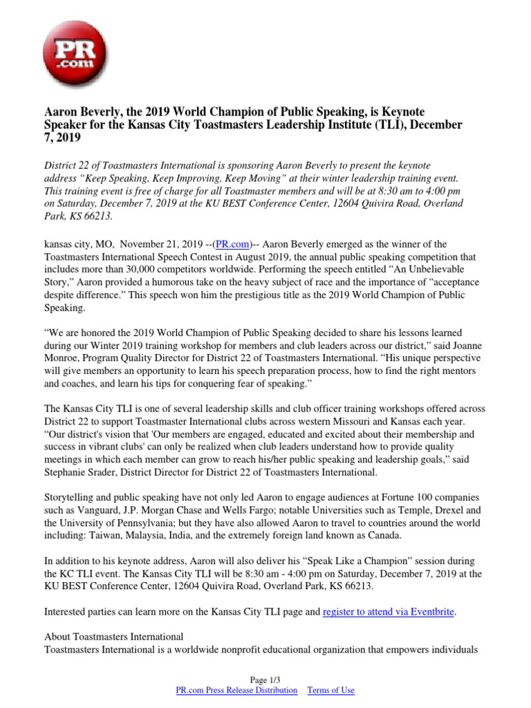 Aaron Beverly, The 2019 World Champion of Public Speaking, Is Keynote ...