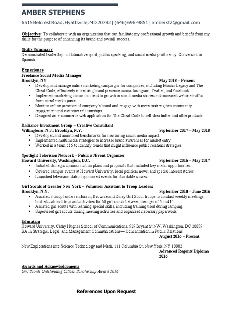 Amber Stephens Resume | PDF | Social Media | Popular Culture & Media ...