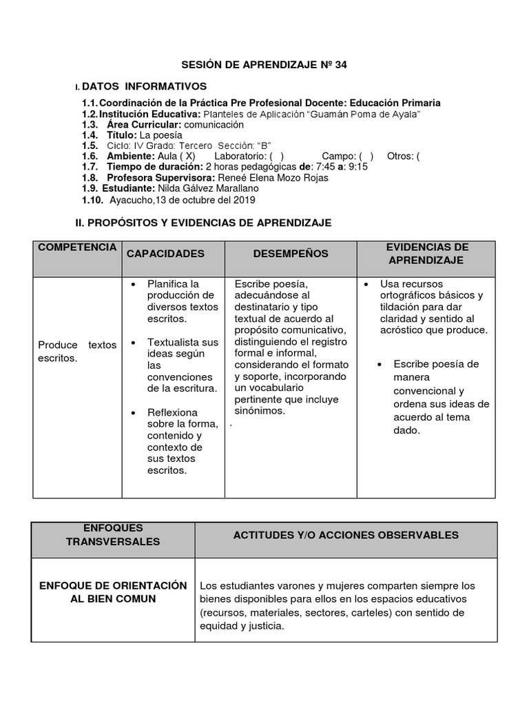 Sesion de Aprendizaje La Poesia | PDF | Maestros | Poesía