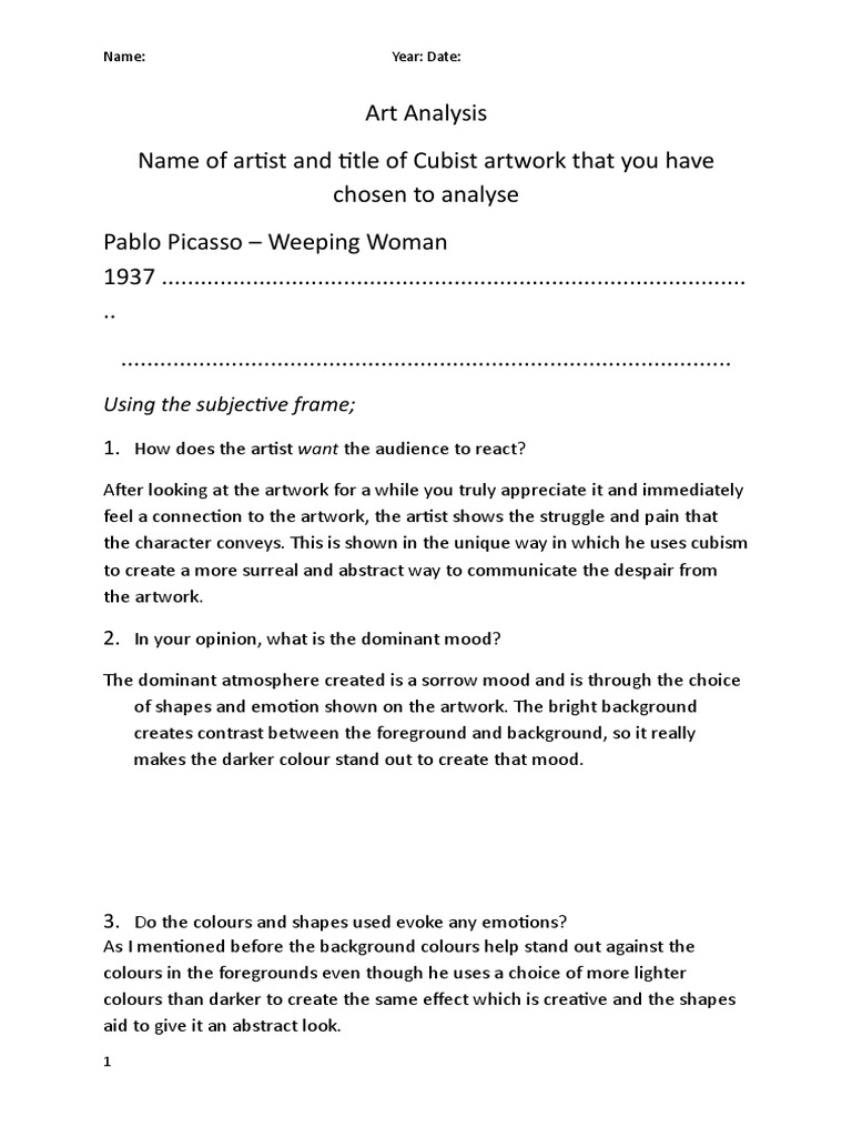 Art Analysis | PDF | Cubism | Composition (Visual Arts)