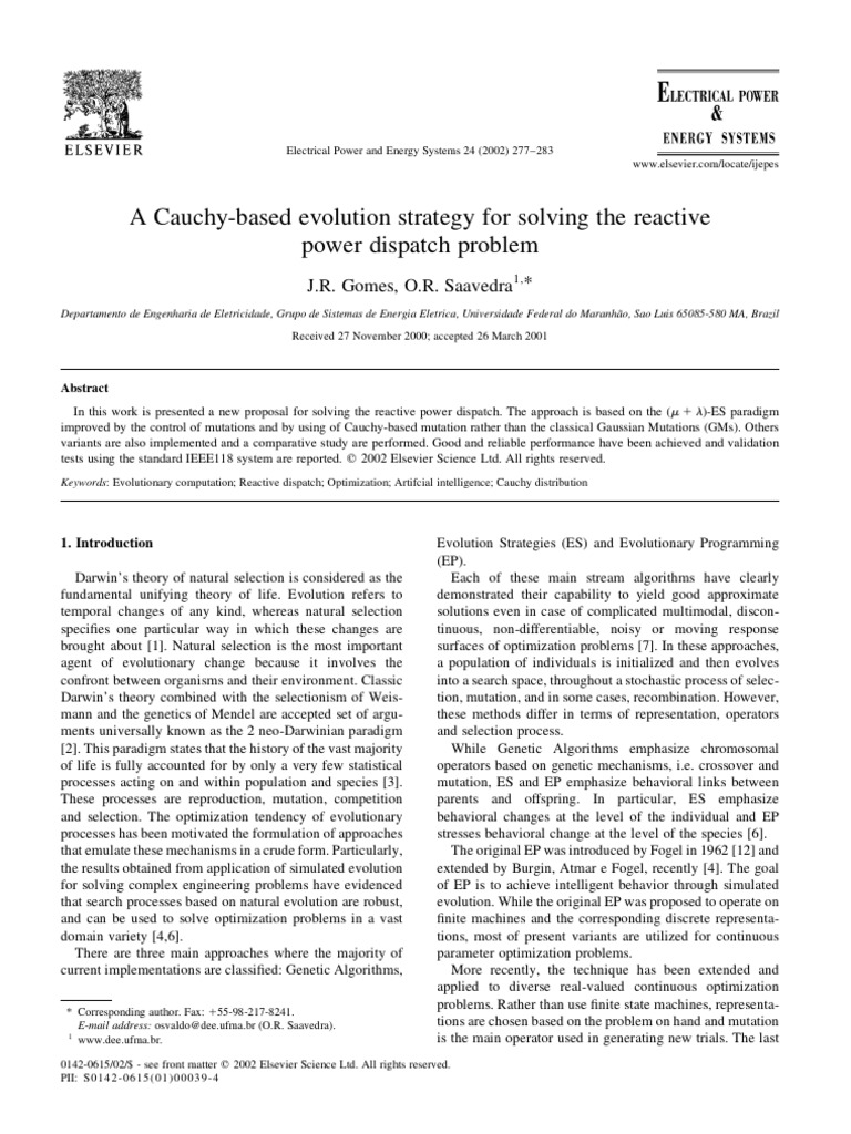 A Cauchy-Based Evolution Strategy For Solving The Reactive Power Dispatch Problem | PDF ...