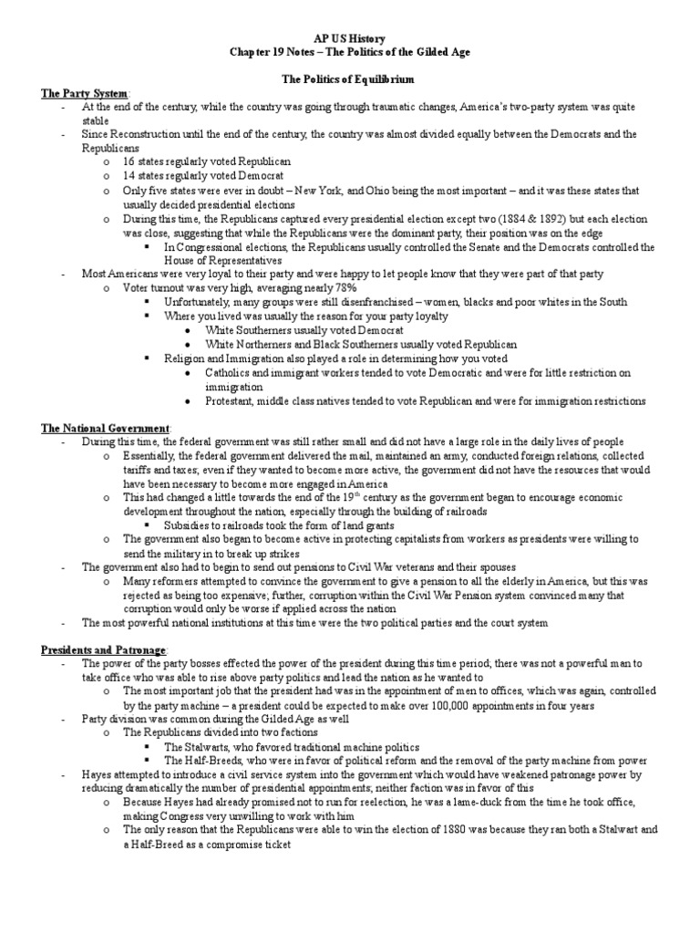 AP US History Chapter 19 Notes - The Politics of The Gilded Age The ...