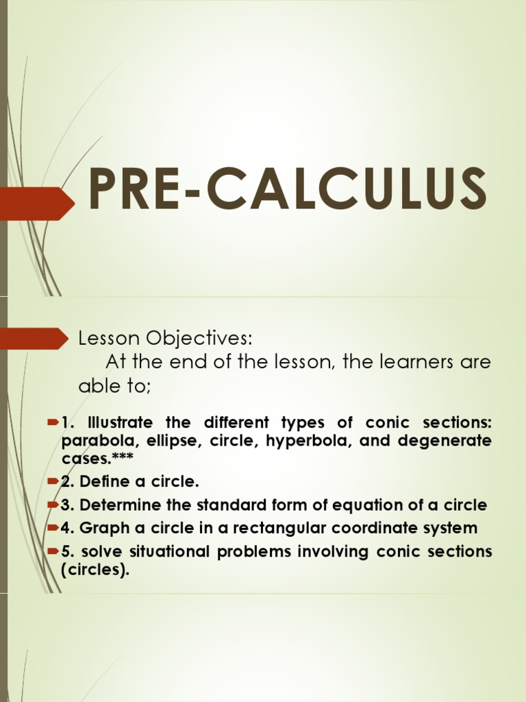 Pre-Calculus Lesson 1 | PDF | Cartesian Coordinate System | Circle