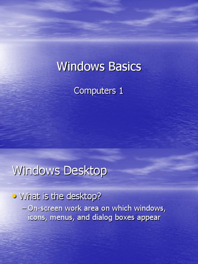 Windows Basics Slide Show | PDF | Human–Computer Interaction | Graphical User Interfaces