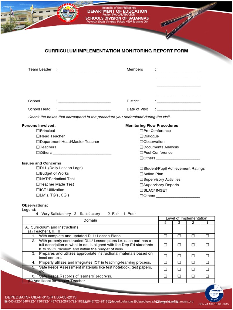 Depedbats Cid F 013 Curriculum-Implementation-Monitoring-Report-Form ...
